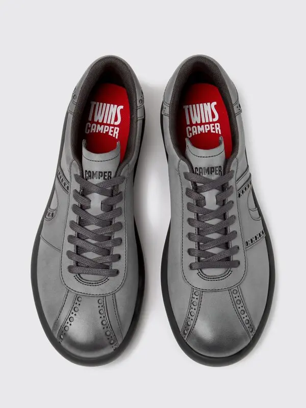 Camper Twins Calfskin Leather Trainers With Brogue Detailing And Tonal Logo - Grey