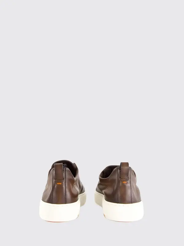 Santoni Aged Leather Slip-on Sneakers With Elasticated Inserts And A Pull-tab - Brown