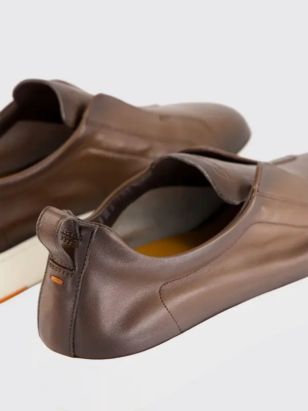 Santoni Aged Leather Slip-on Sneakers With Elasticated Inserts And A Pull-tab - Brown