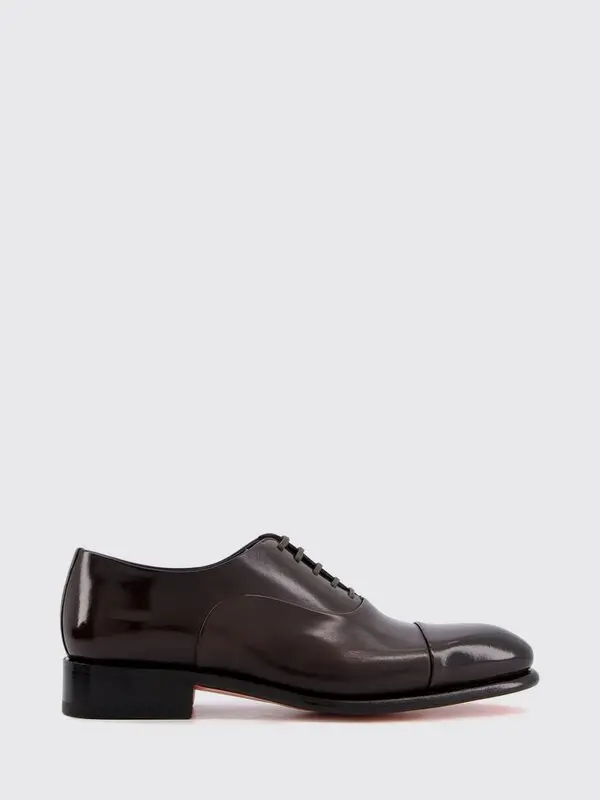 Santoni Elegant Smooth Leather Oxford Shoes With Leather Sole