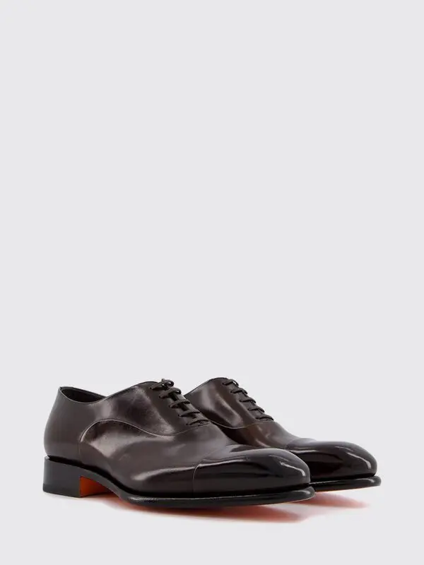 Santoni Elegant Smooth Leather Oxford Shoes With Leather Sole