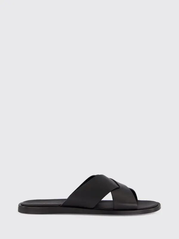 Orlebar Brown Smooth Leather Slide Sandals With Leather Sole - Black