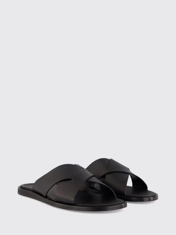 Orlebar Brown Smooth Leather Slide Sandals With Leather Sole - Black