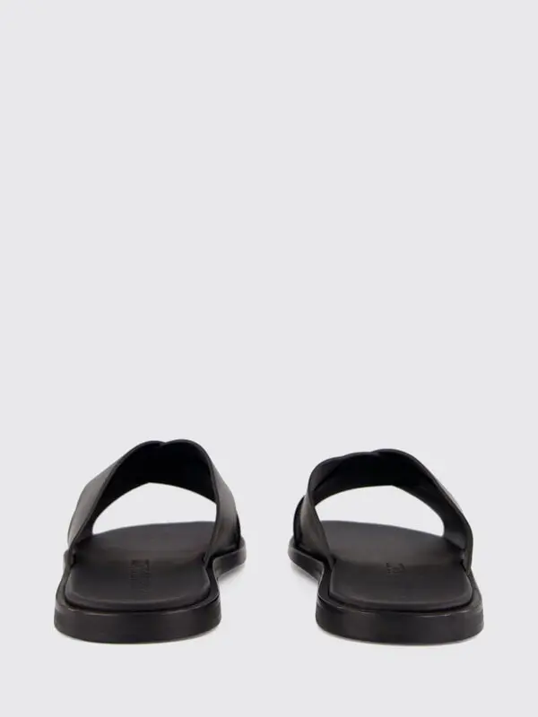 Orlebar Brown Smooth Leather Slide Sandals With Leather Sole - Black