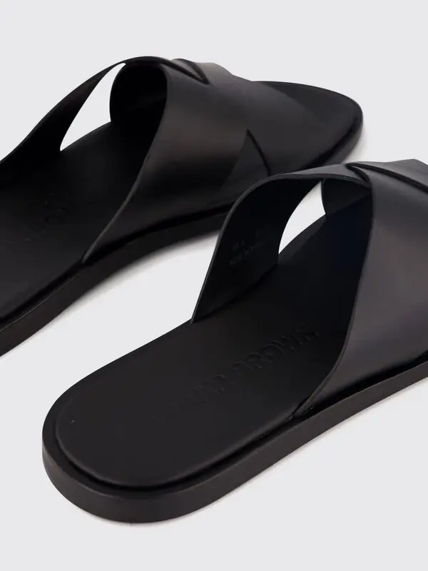 Orlebar Brown Smooth Leather Slide Sandals With Leather Sole - Black