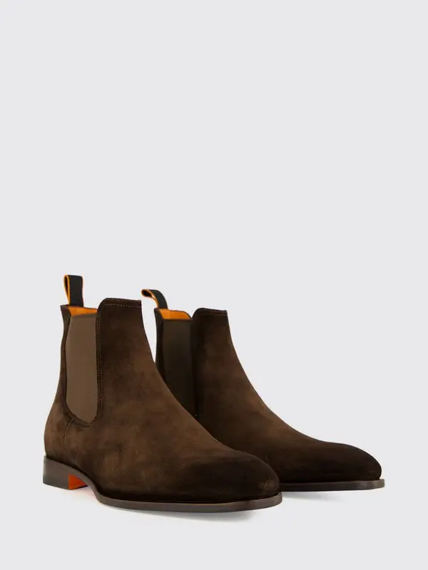 Santoni Suede Calfskin Chelsea Boots With Pull Tab