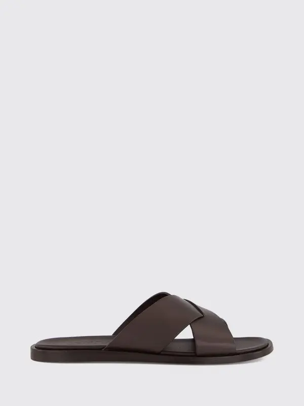 Orlebar Brown Smooth Leather Slide Sandals With Leather Sole - Brown