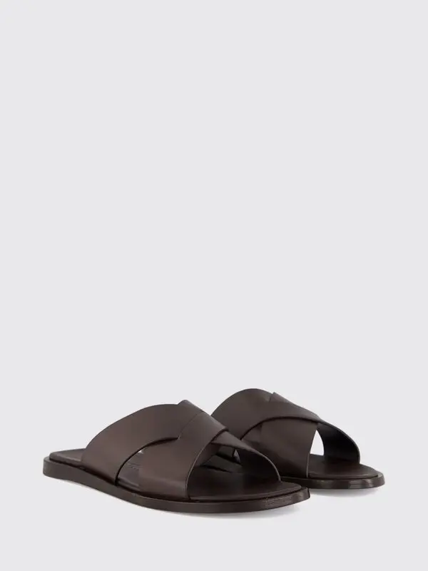 Orlebar Brown Smooth Leather Slide Sandals With Leather Sole - Brown