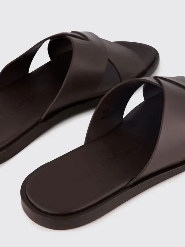 Orlebar Brown Smooth Leather Slide Sandals With Leather Sole - Brown