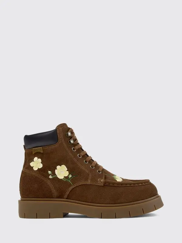 Camper Twins Floral Suede Combat Boots With Padded Ankle