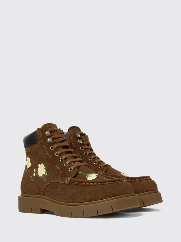 Camper Twins Floral Suede Combat Boots With Padded Ankle