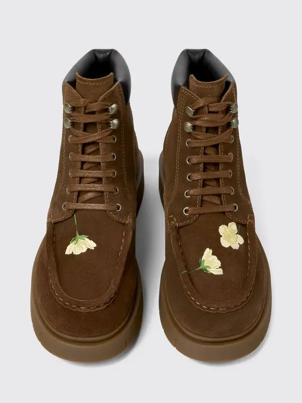 Camper Twins Floral Suede Combat Boots With Padded Ankle