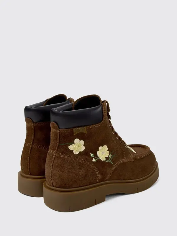 Camper Twins Floral Suede Lace-up Boots With Padded Ankle