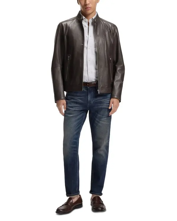 BOSS H-mansell Stand Collar Zip Leather Jacket