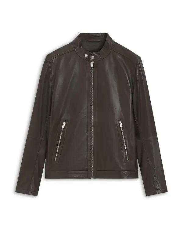 BOSS H-mansell Stand Collar Zip Leather Jacket