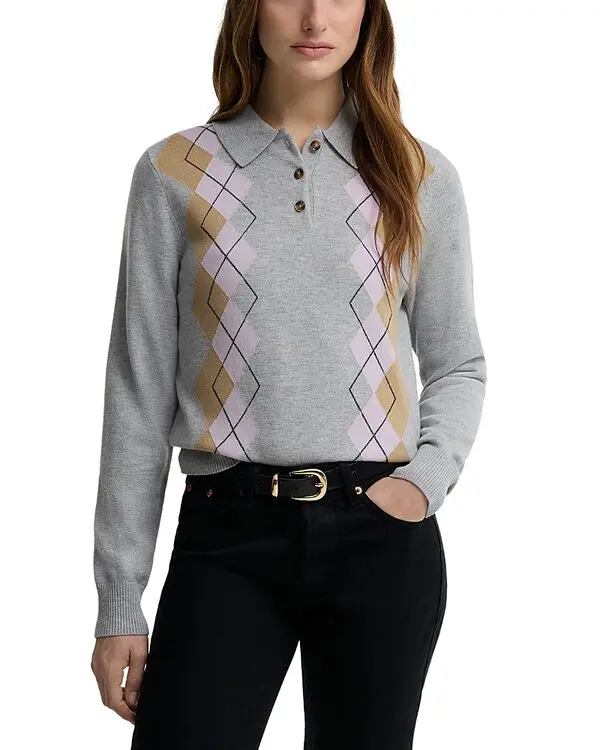 Barbour Fawne Wool Argyle Knit Sweater