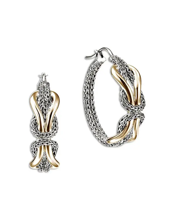 John Hardy 14k Yellow Gold & Sterling Love Knot Infinite Hoop Earrings - Silver