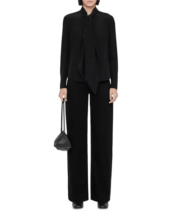 ALLSAINTS Iris Silk Tie Neck Shirt - Black