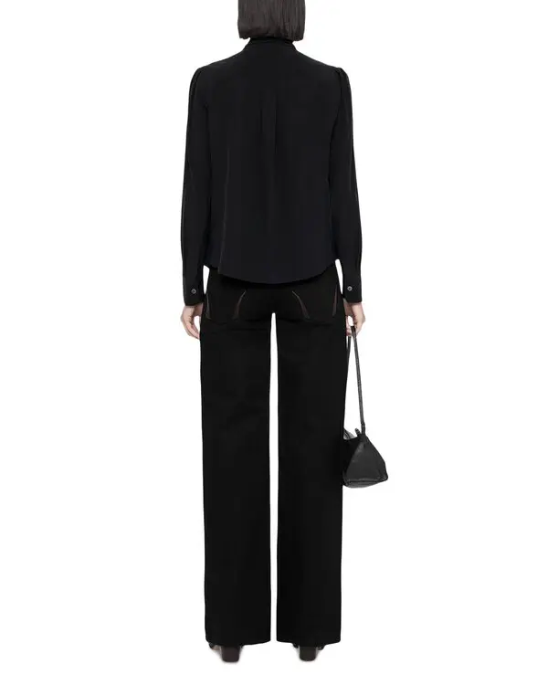 ALLSAINTS Iris Silk Tie Neck Shirt - Black
