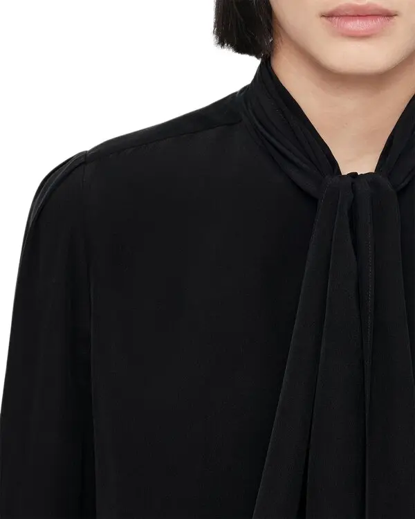 ALLSAINTS Iris Silk Tie Neck Shirt - Black