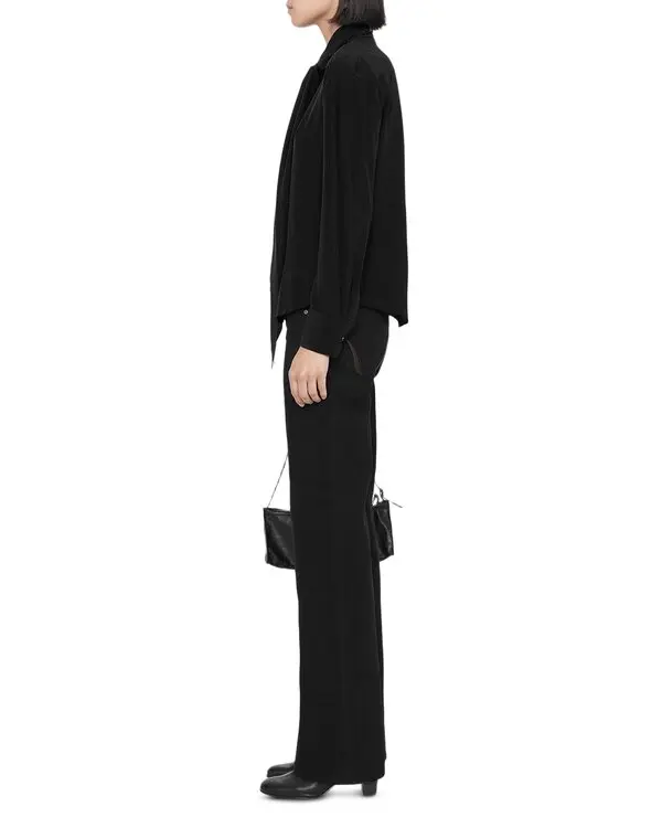 ALLSAINTS Iris Silk Tie Neck Shirt - Black