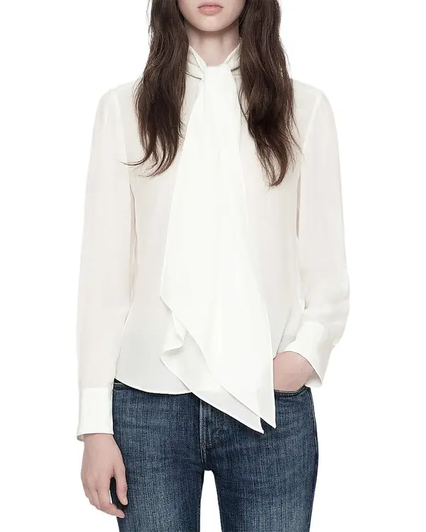 ALLSAINTS Iris Silk Tie Neck Shirt - White