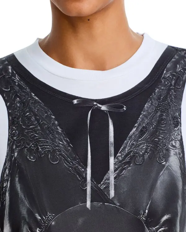 Simone Rocha Satin Slip Dress Tromp L'oeil Print Tee