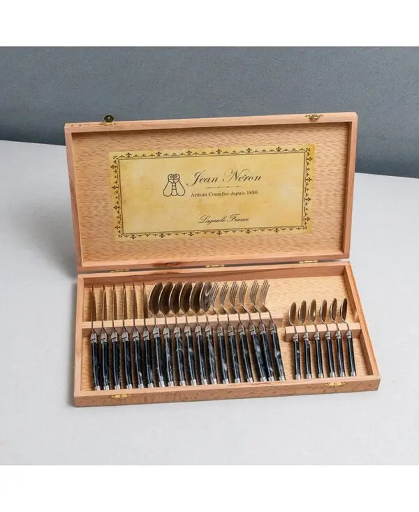 LAGUIOLE Marble In Wood Presentation Box 24 Piece Flatware Set