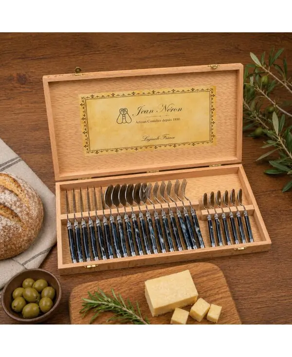 LAGUIOLE Marble In Wood Presentation Box 24 Piece Flatware Set