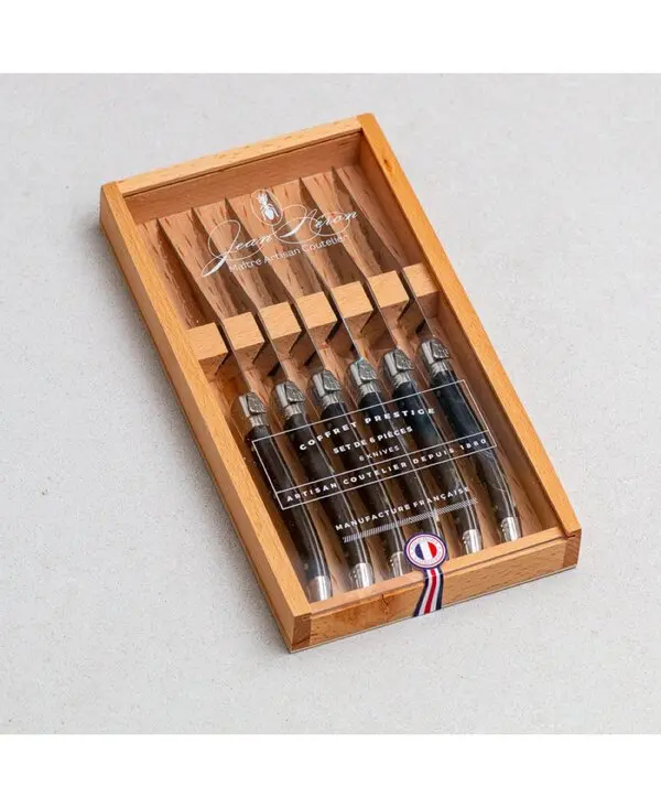 LAGUIOLE Marble In Wood Box With Acrylic Lid, 6 Piece Steak Knife Set