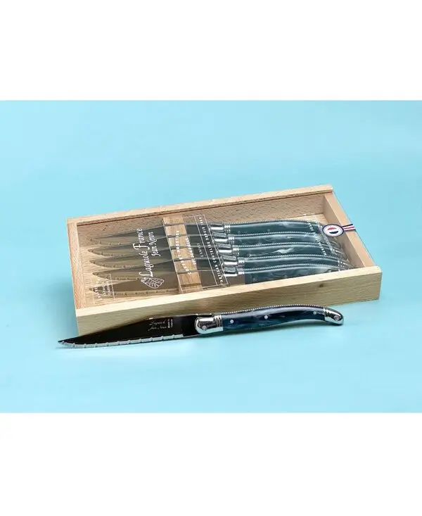LAGUIOLE Marble In Wood Box With Acrylic Lid, 6 Piece Steak Knife Set