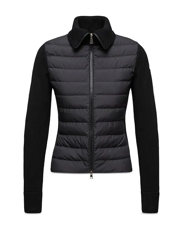 Moncler Down Mixed Media Cardigan - Black