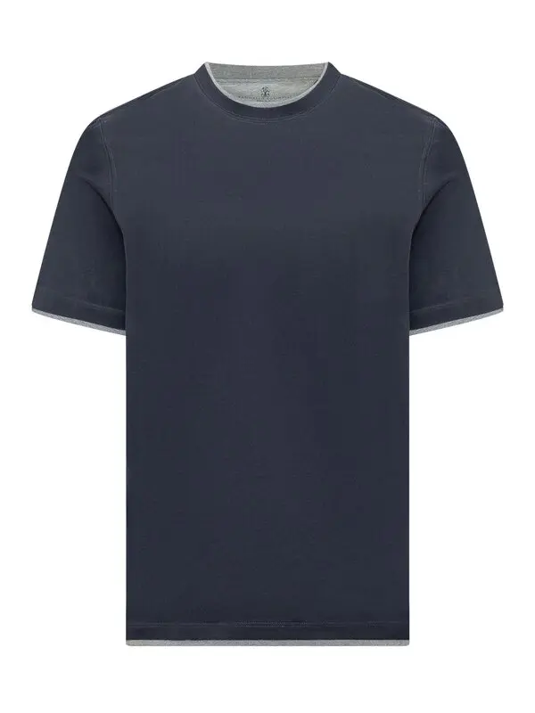 Brunello Cucinelli Classic T-shirt With Unique Detail - Cobalto