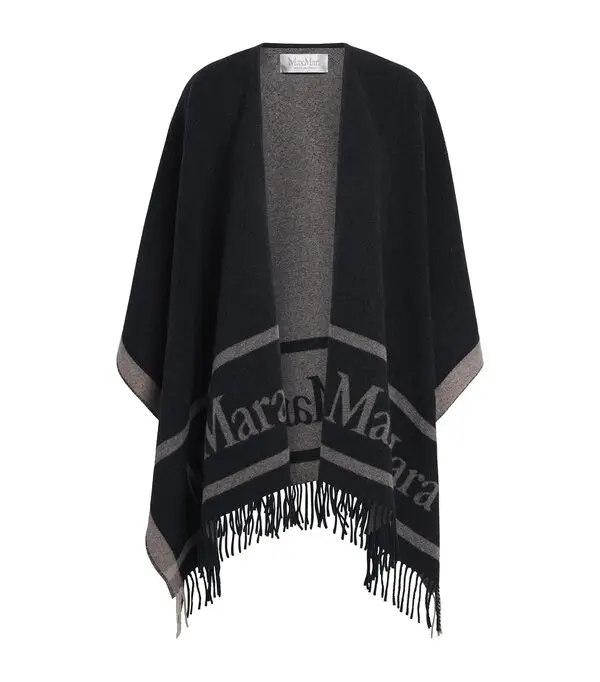 Max Mara Wool Logo Poncho - Navy