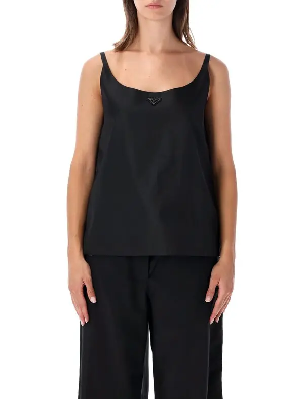 Prada Sleeveless Logo Plaque Cami Top - Nero