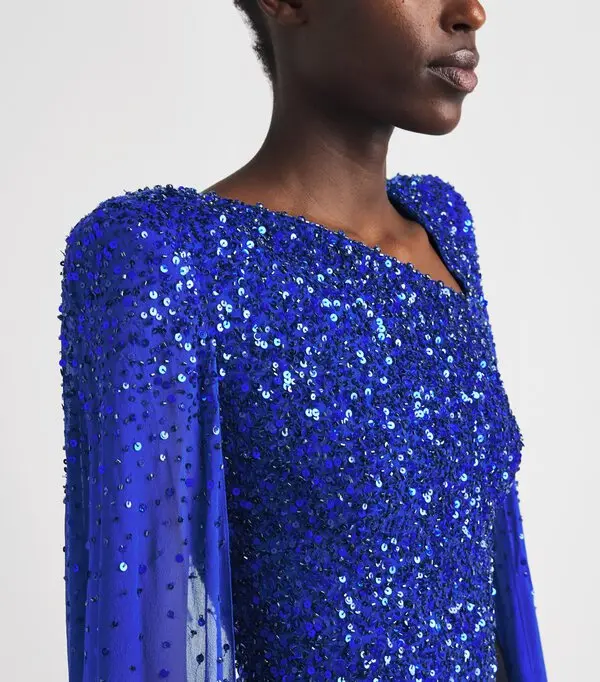 Jenny Packham Sequin Cape Twilight Gown - Blue