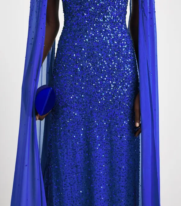 Jenny Packham Sequin Cape Twilight Gown - Blue