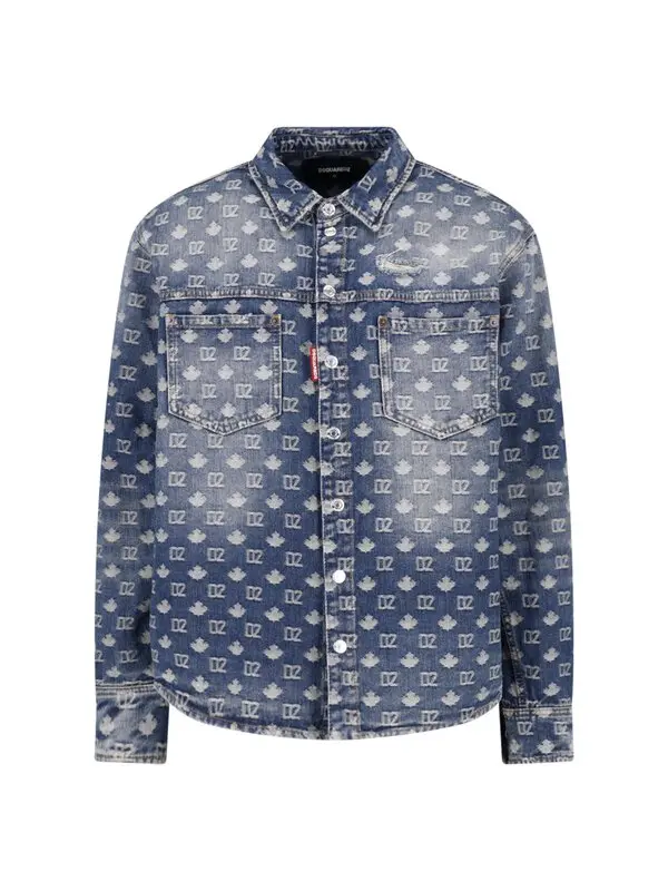 Dsquared2 Logo Print Denim Button-up Shirt - Blue