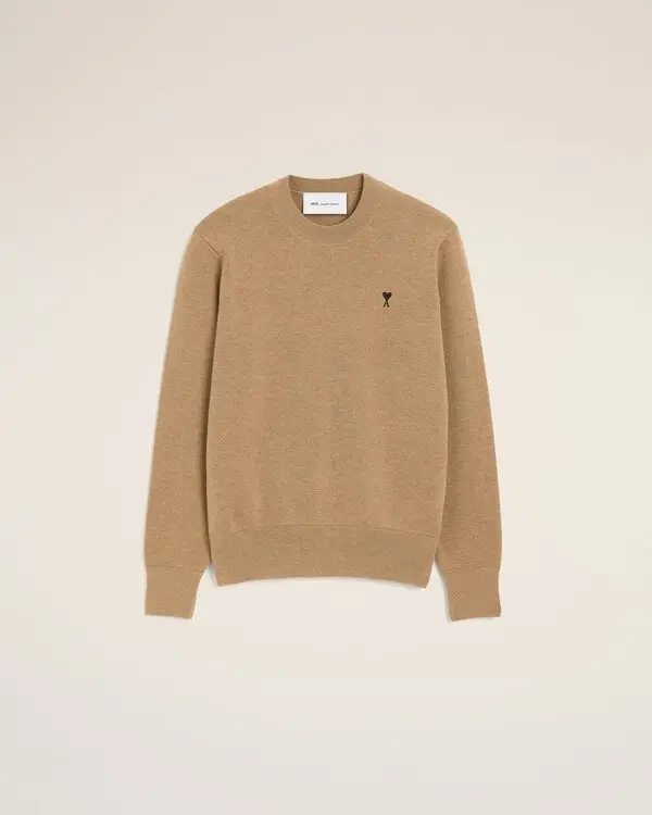 AMI Paris Crewneck Sweater With Heart Motif - Camelblack
