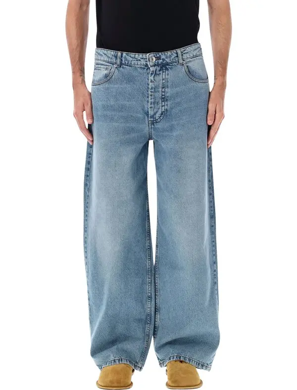 AMI Paris Baggy Fit Wide-leg Button-fly Jeans With Five-pocket Construction - Blu