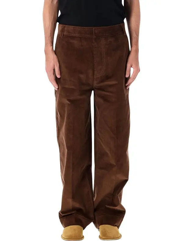 AMI Paris Fine-rib Corduroy Chino Trousers With Relaxed Straight Wide-leg Fit - Maroon