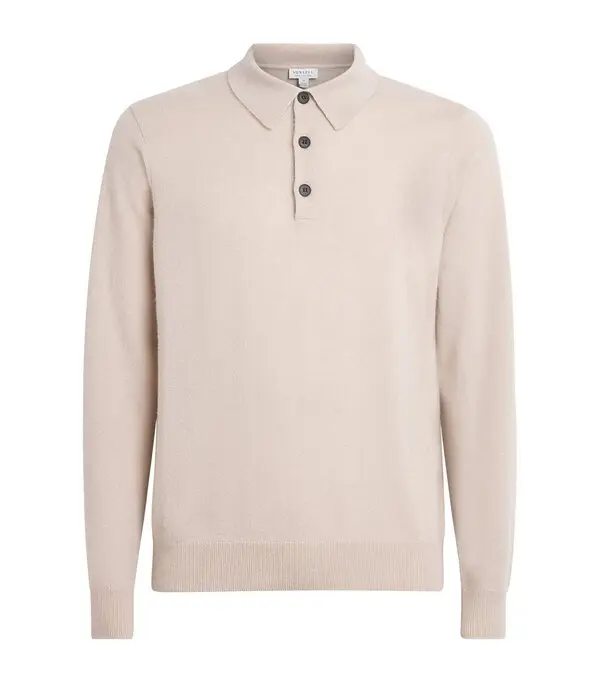 Sunspel Cashmere Long-sleeve Polo Shirt - Brown