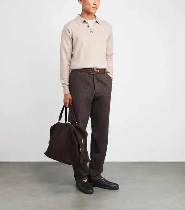 Sunspel Cashmere Long-sleeve Polo Shirt - Brown