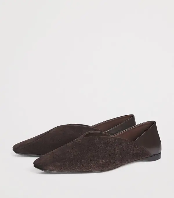 Max Mara Suede Leather-trim Ballet Flats - Brown