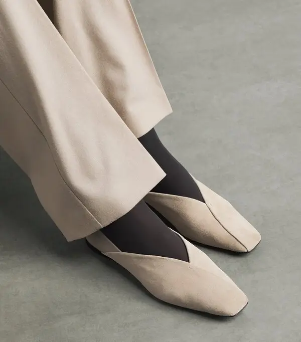 Max Mara Suede Leather-trim Ballet Flats - Beige