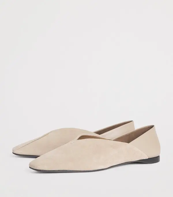 Max Mara Suede Leather-trim Ballet Flats - Beige