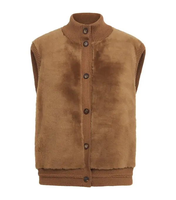 Lafayette 148 New York Shearling-camel Hair Quilted Gilet - Brown