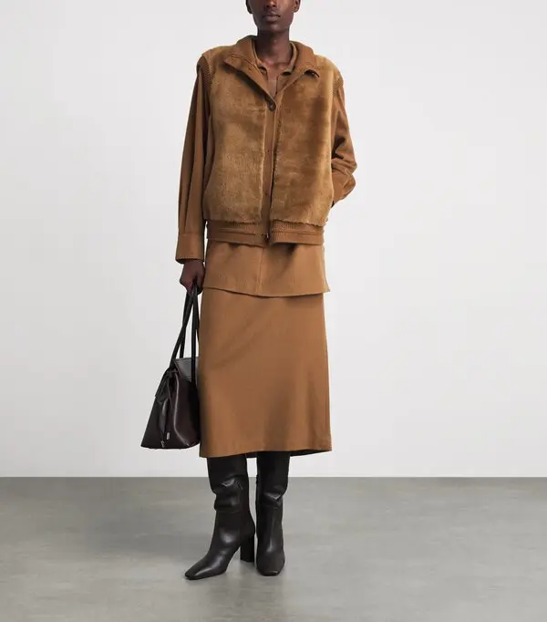 Lafayette 148 New York Shearling-camel Hair Quilted Gilet