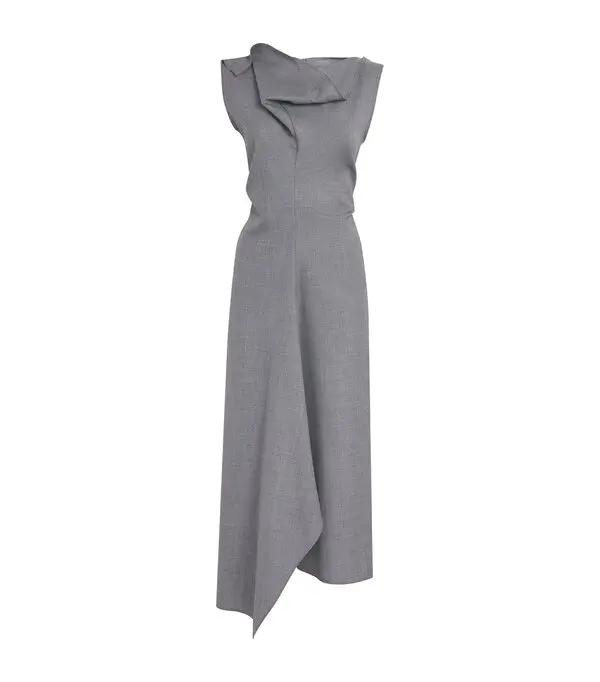 Victoria Beckham Wool Draped Tailored Midi Dress