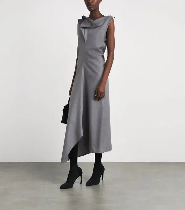 Victoria Beckham Wool Draped Tailored Midi Dress